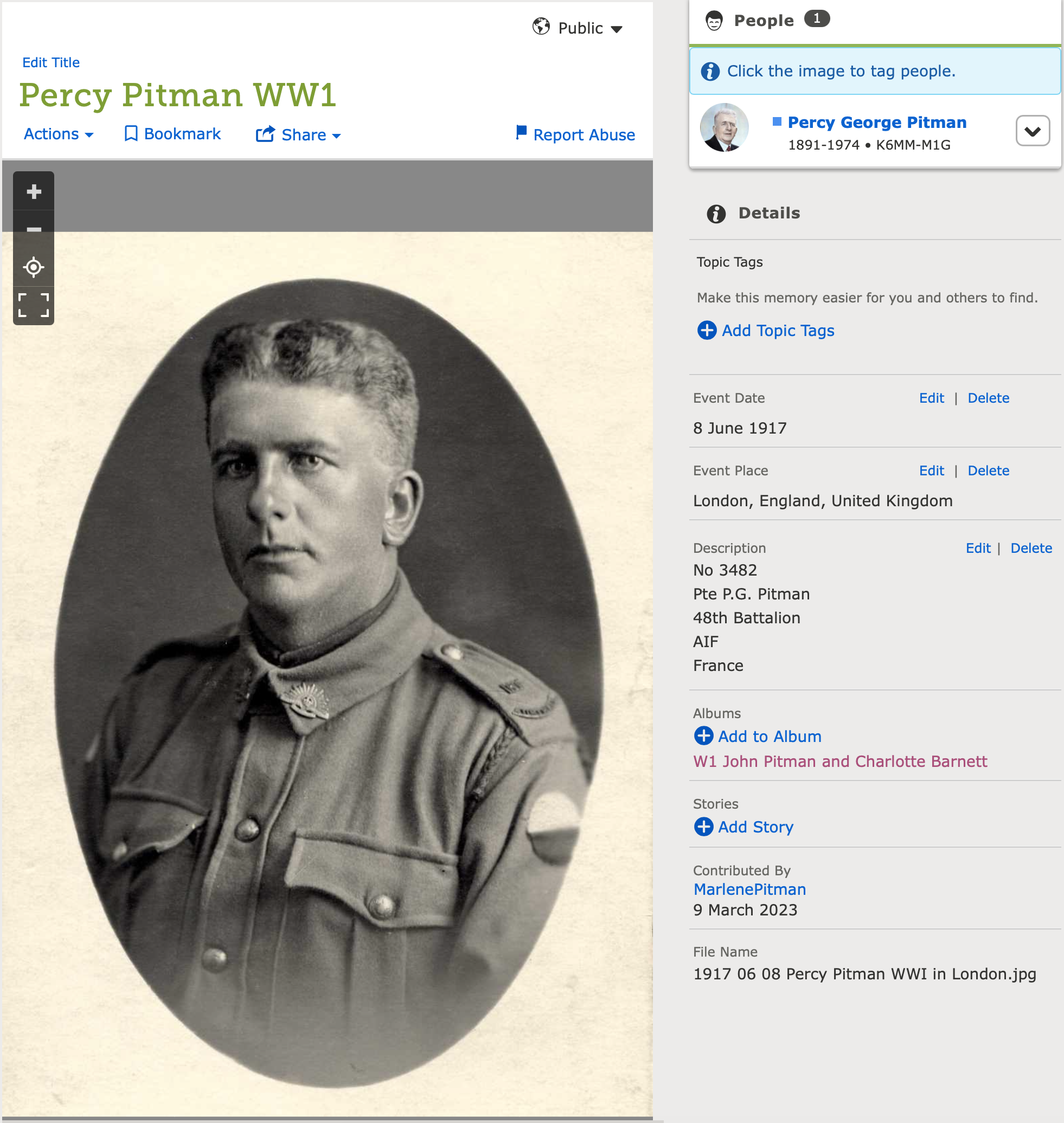 Add a photo or document – Pitman Families in Australia